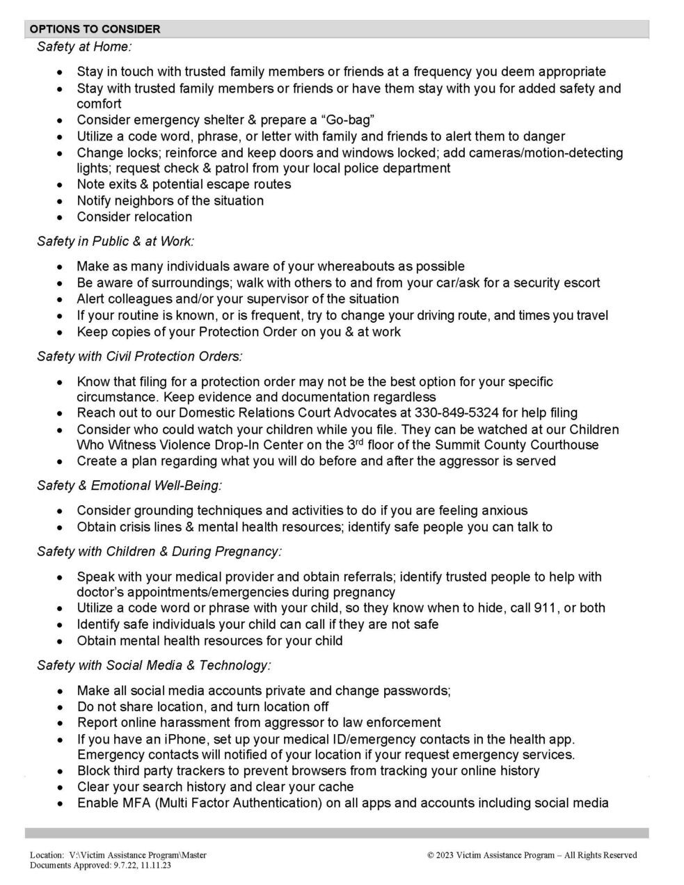 Increasing Safety - Victim Assistance Program